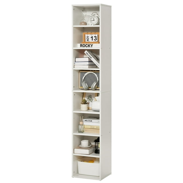 KFFKFF 8-Level Slim Bookcase, 71-inch Wood-Based Tall Open Shelving ...
