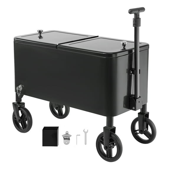 KFFKFF 80 Quart Rolling Ice Chest Cart with Adjustable Pull Handle and ...