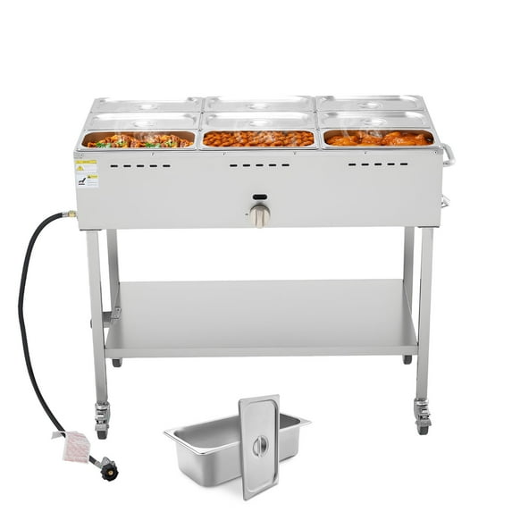 KFFKFF 9-Pan Commercial Propane Steam Table, Stainless Steel Food ...