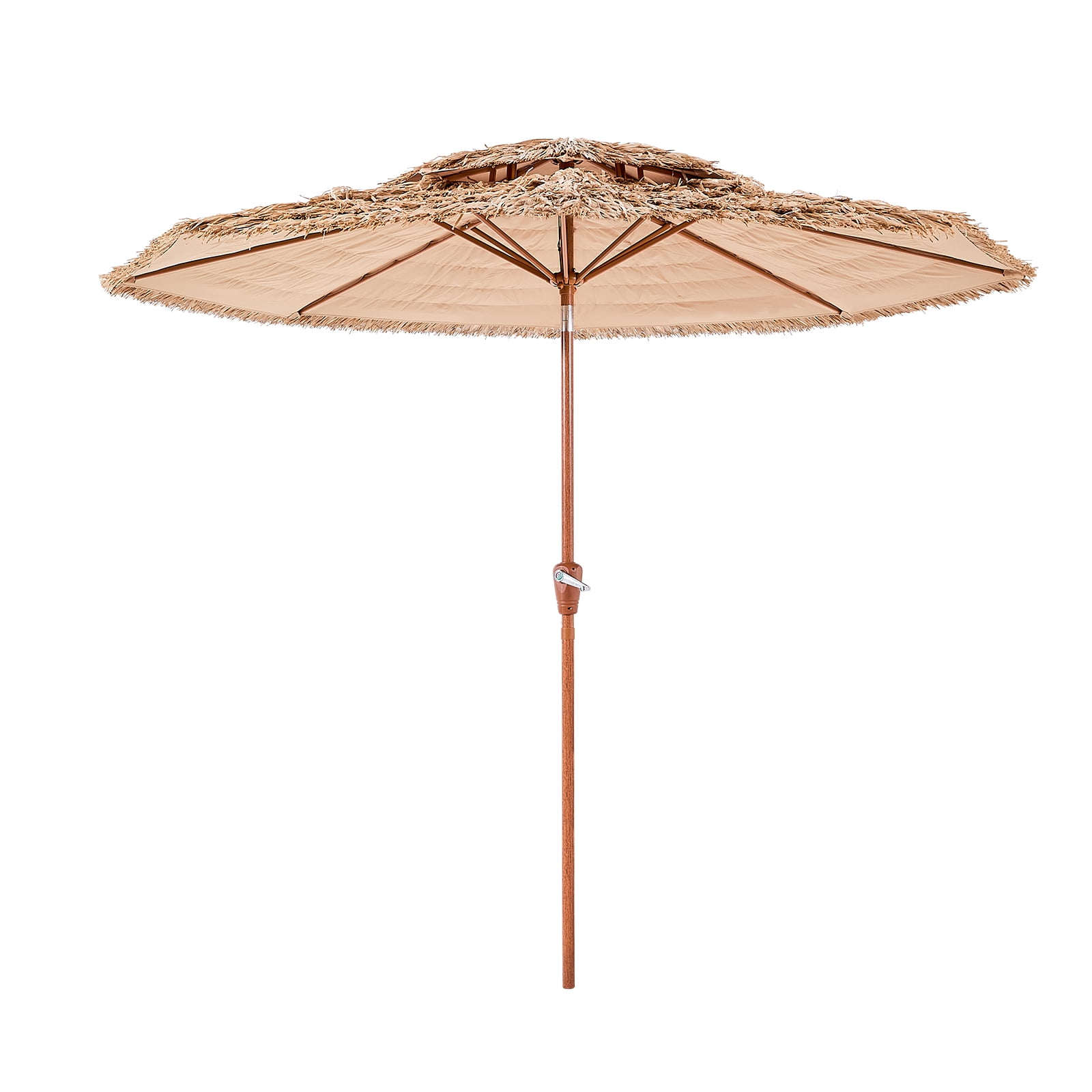 KFFKFF 9 ft Tiki Umbrella with Tilt, 2-Tier Hawaiian-Style Patio ...