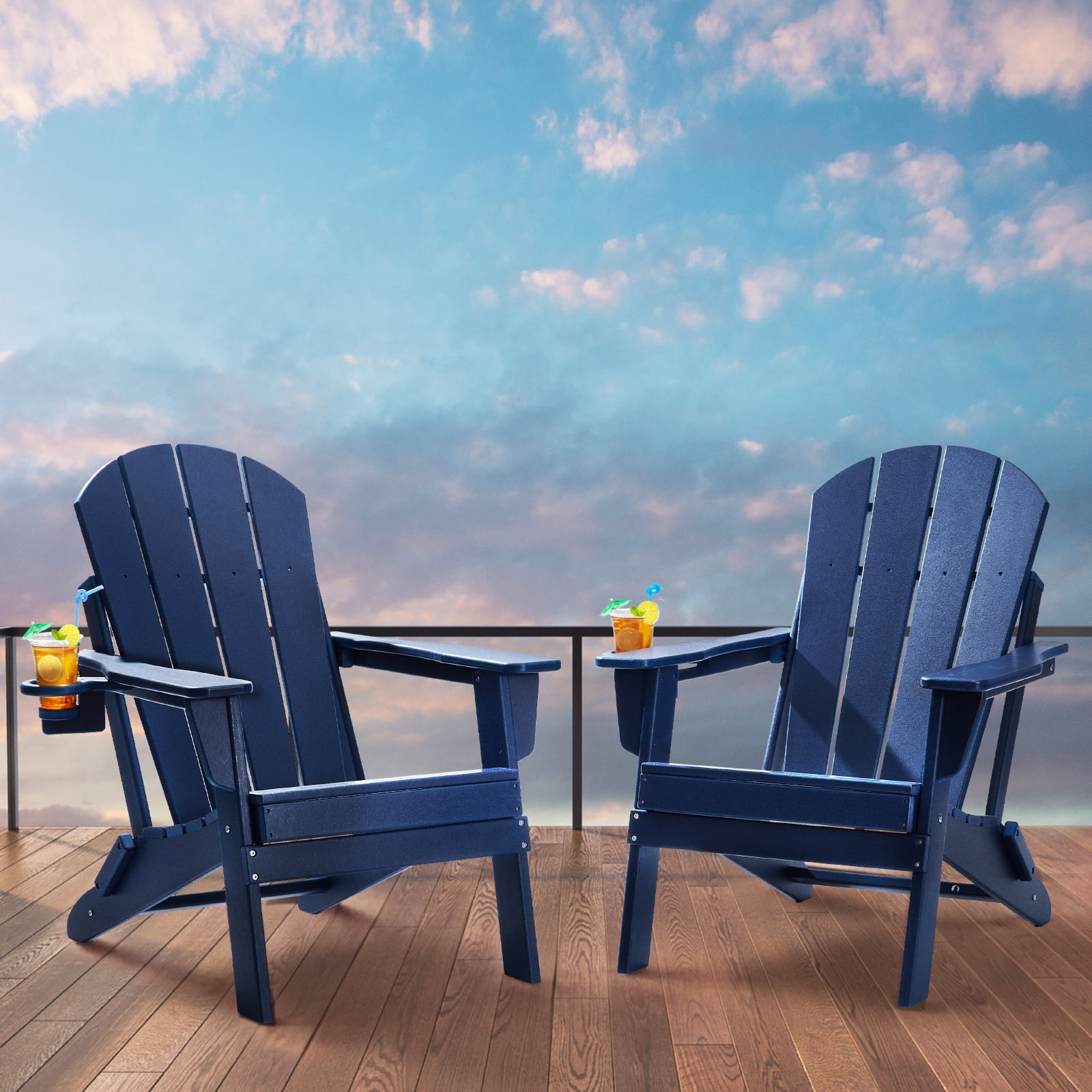 KFFKFF 2 Pack Adirondack Chairs, Outdoor Folding HDPE Patio Seats ...