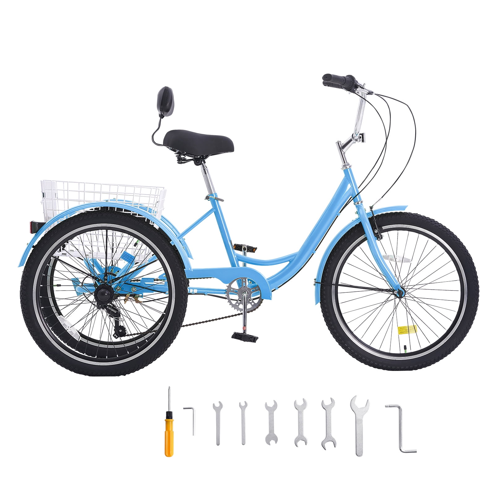 KFFKFF Adult Three-Wheel Bike, 7-Speed Trike, 20" Wheels, Carbon Steel ...