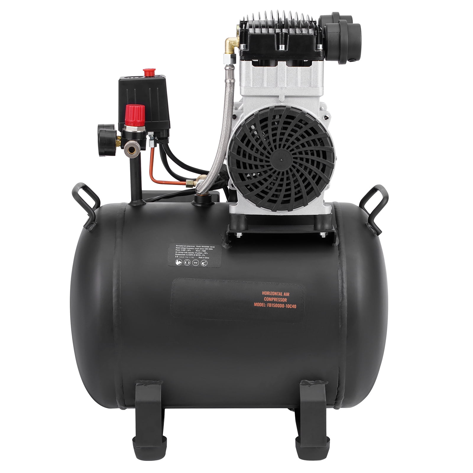 KFFKFF Air Compressor, 10 Gallon Steel Tank, 2HP 5.3 CFM@90 PSI, Oil-Free, Max 125PSI, 78dB ...