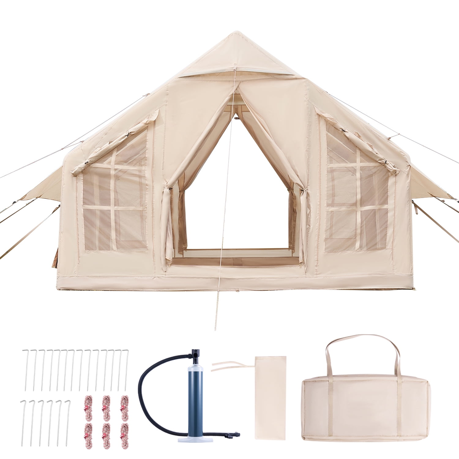 KFFKFF Inflatable Camping Tent for 4-6 Person, 9.84 x 9.84 x 7.54 Ft ...