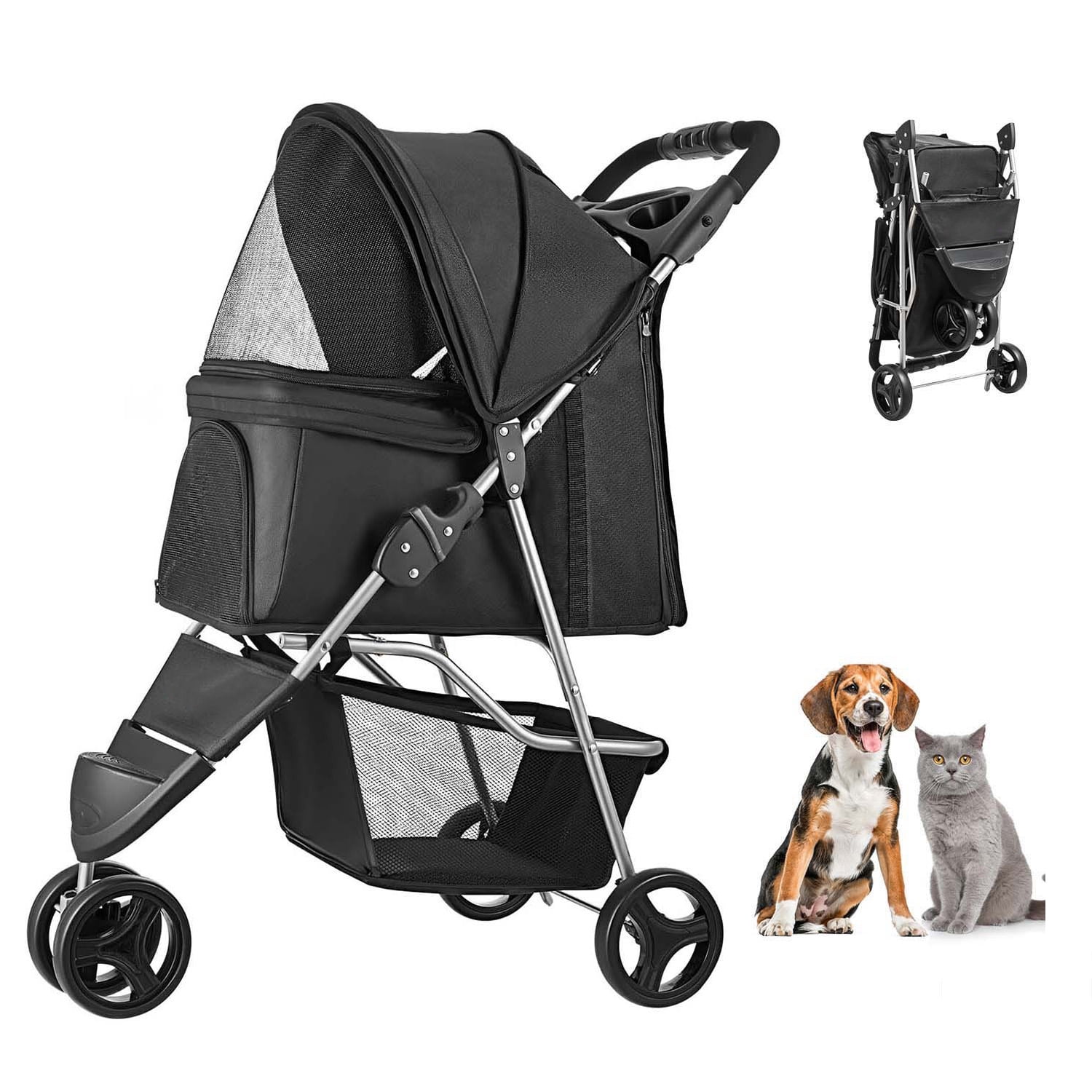 KFFKFF Animal Buggy, Supports up to 35 lbs, Collapsible Canine Cart ...