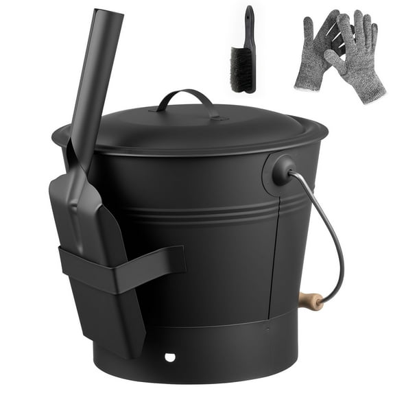KFFKFF Ash Bucket Set with Lid, Shovel, Broom, and Gloves, Metal ...