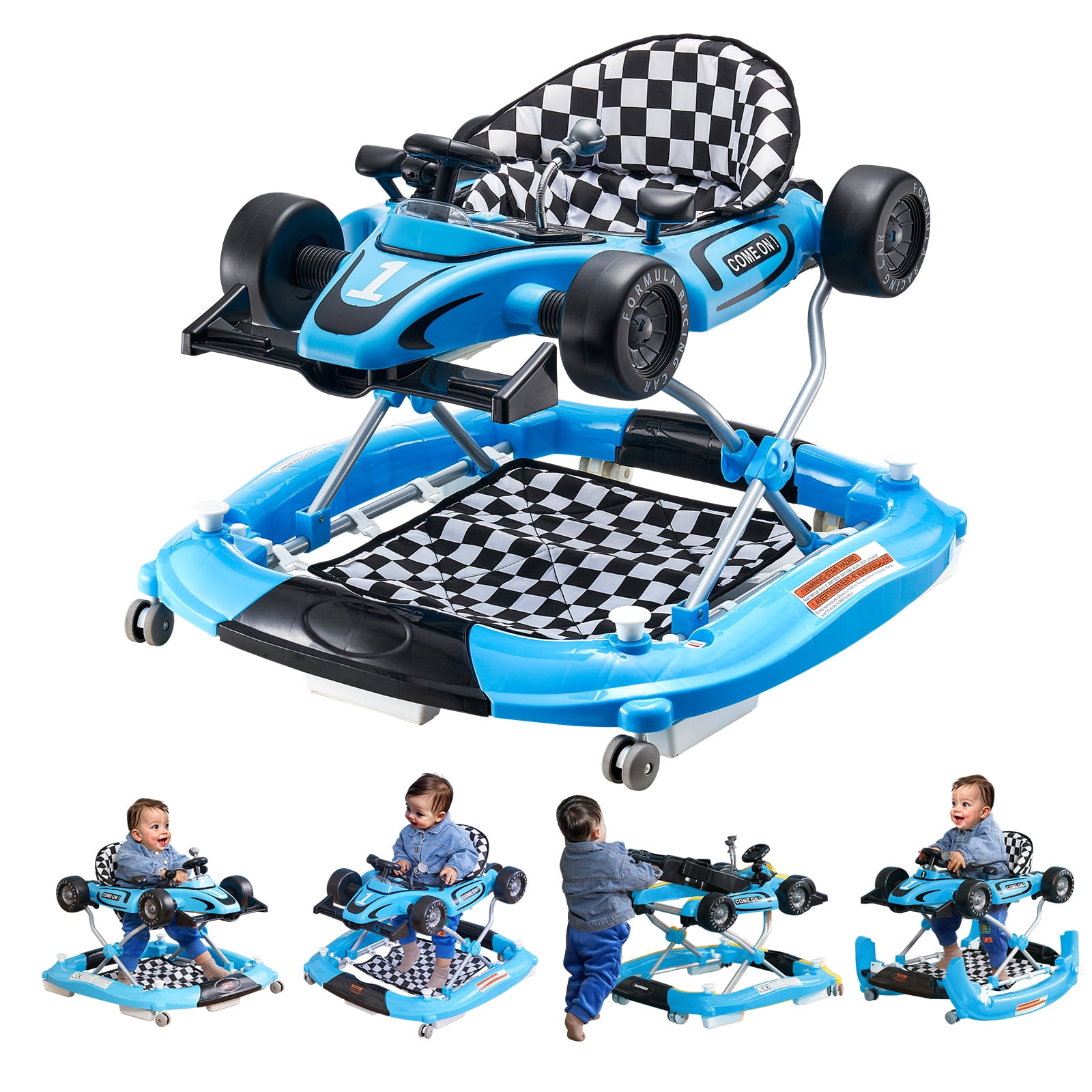 KFFKFF Baby Walker 4 in 1, Foldable Height Adjustable Baby Walker with ...