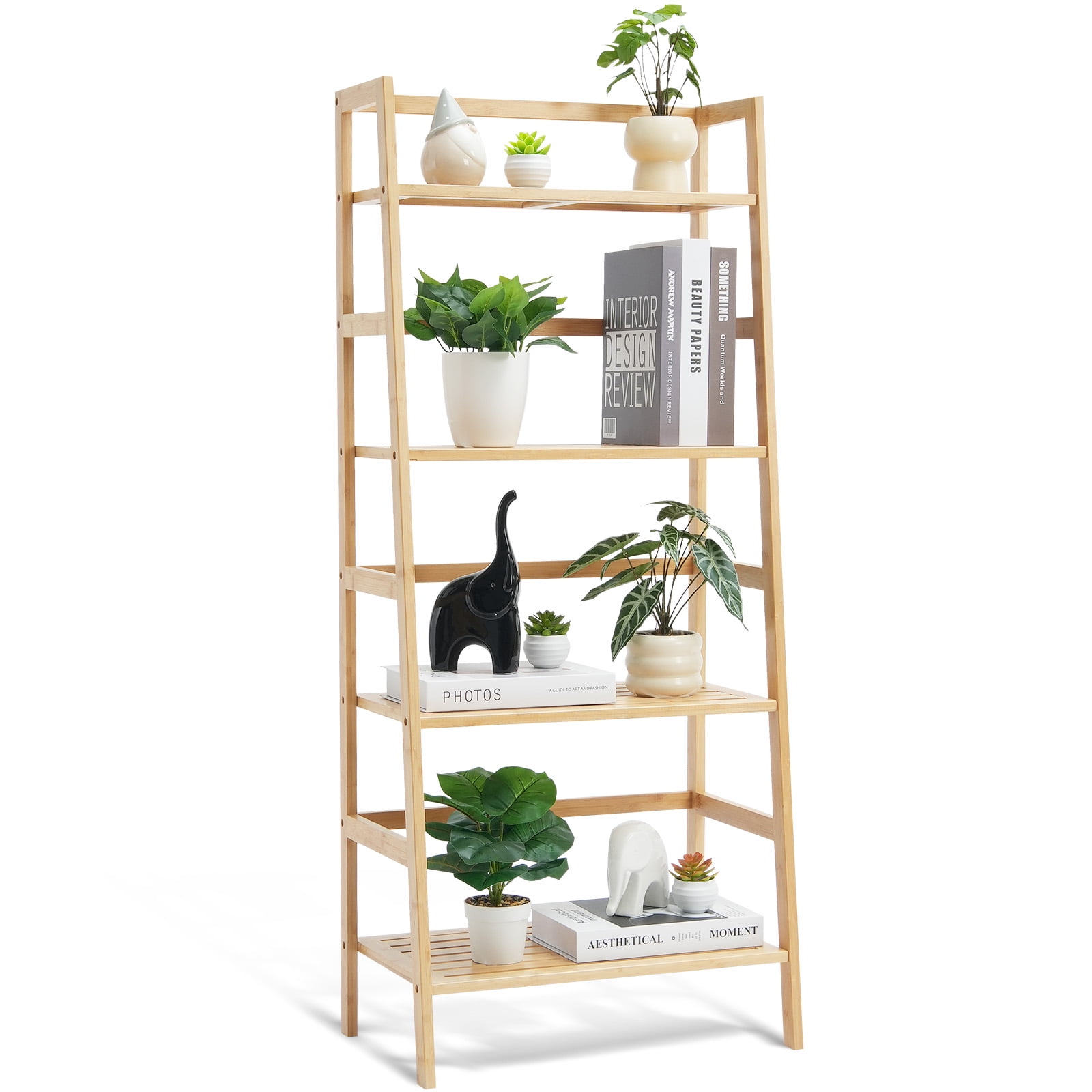 KFFKFF Bamboo 4-Level Shelf, Open Design Bookcase, Display and Storage ...
