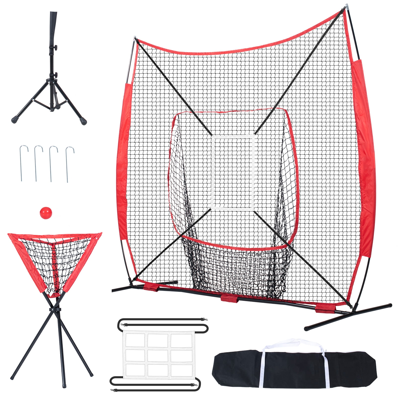 KFFKFF Baseball Softball Practice Net, 7x7 ft Hitting Batting Training ...