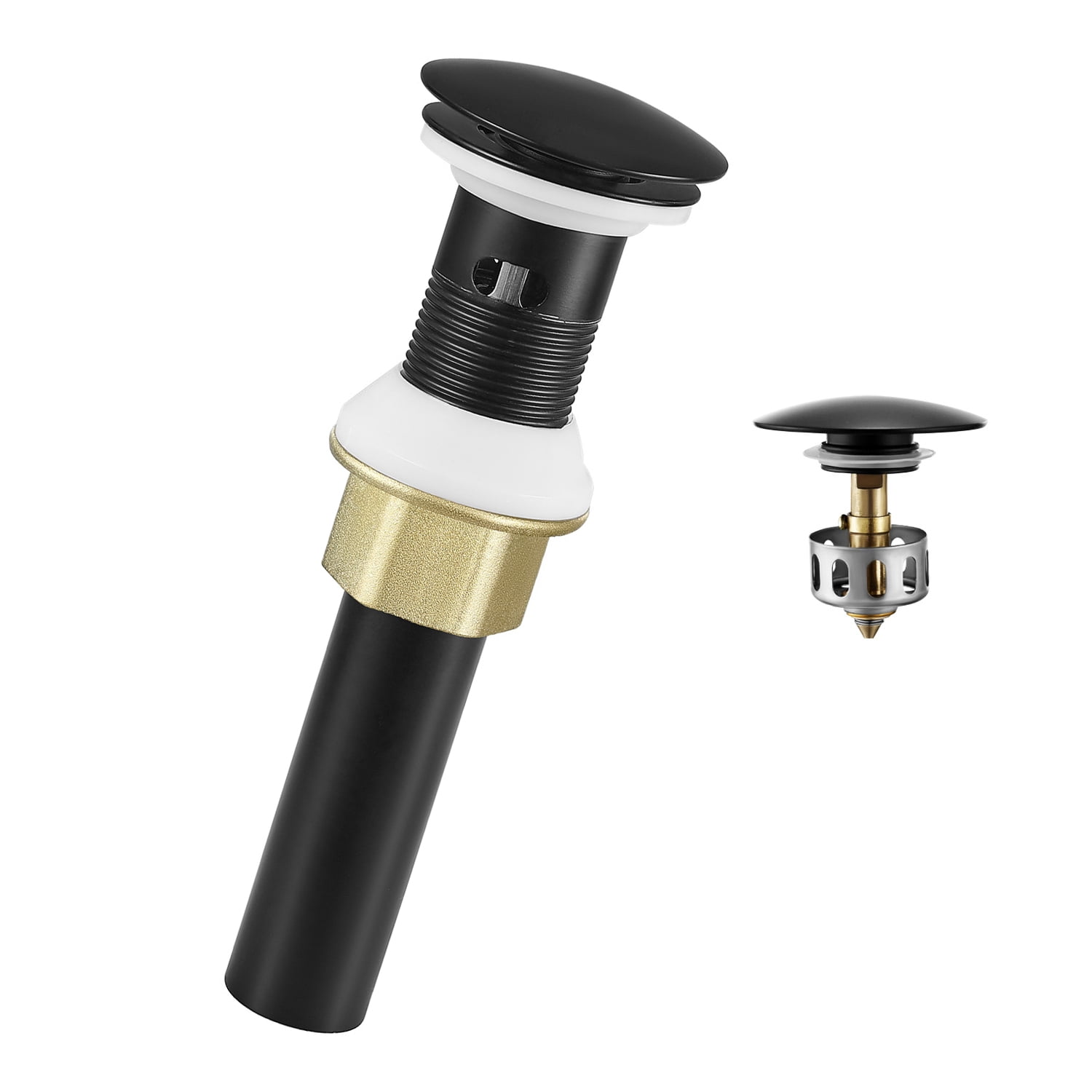 KFFKFF Bathroom Sink Drain with Overflow, Brass and Stainless Steel Pop ...