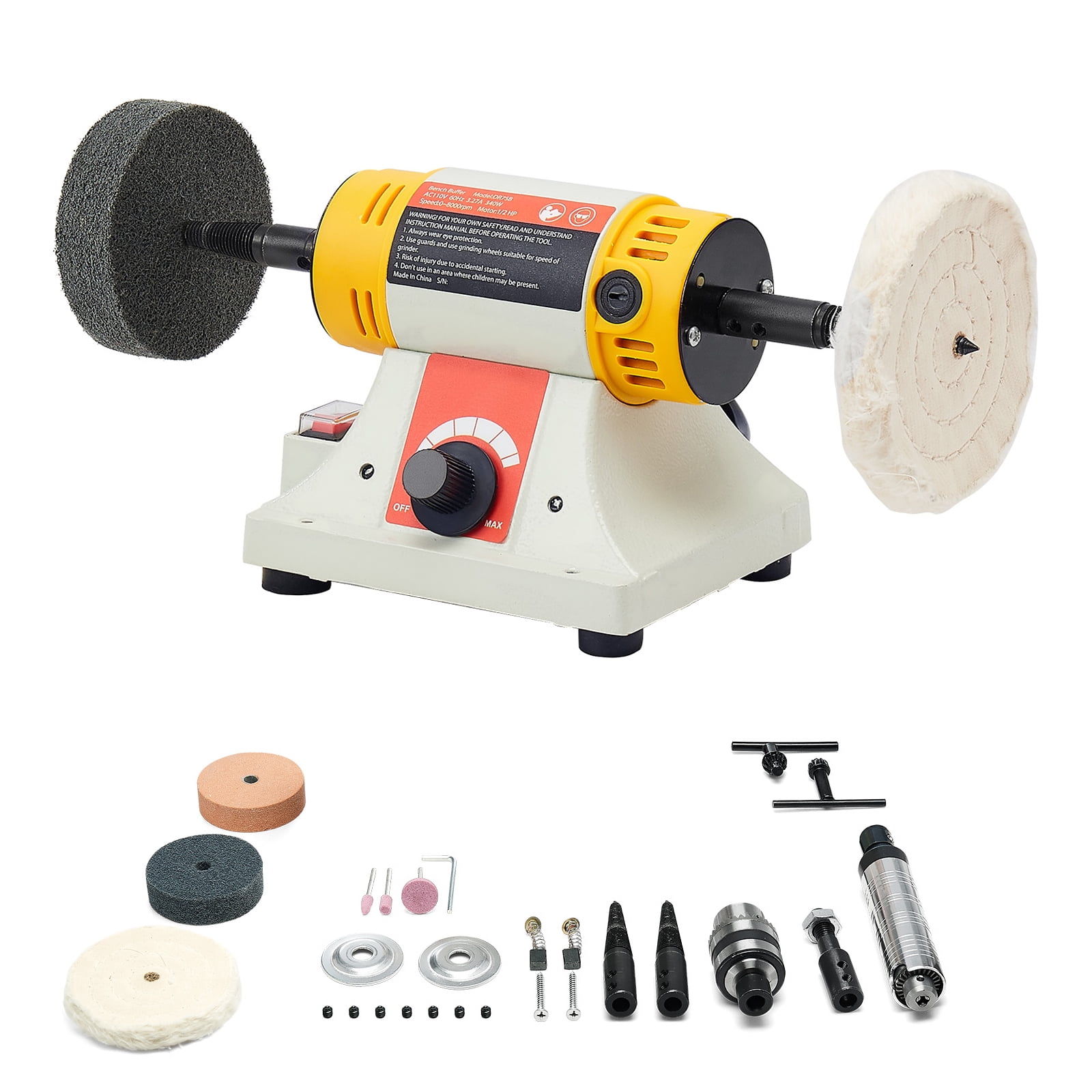 KFFKFF Bench Buffer Polisher, 1/2HP Polishing Machine, Adjustable 1000 ...