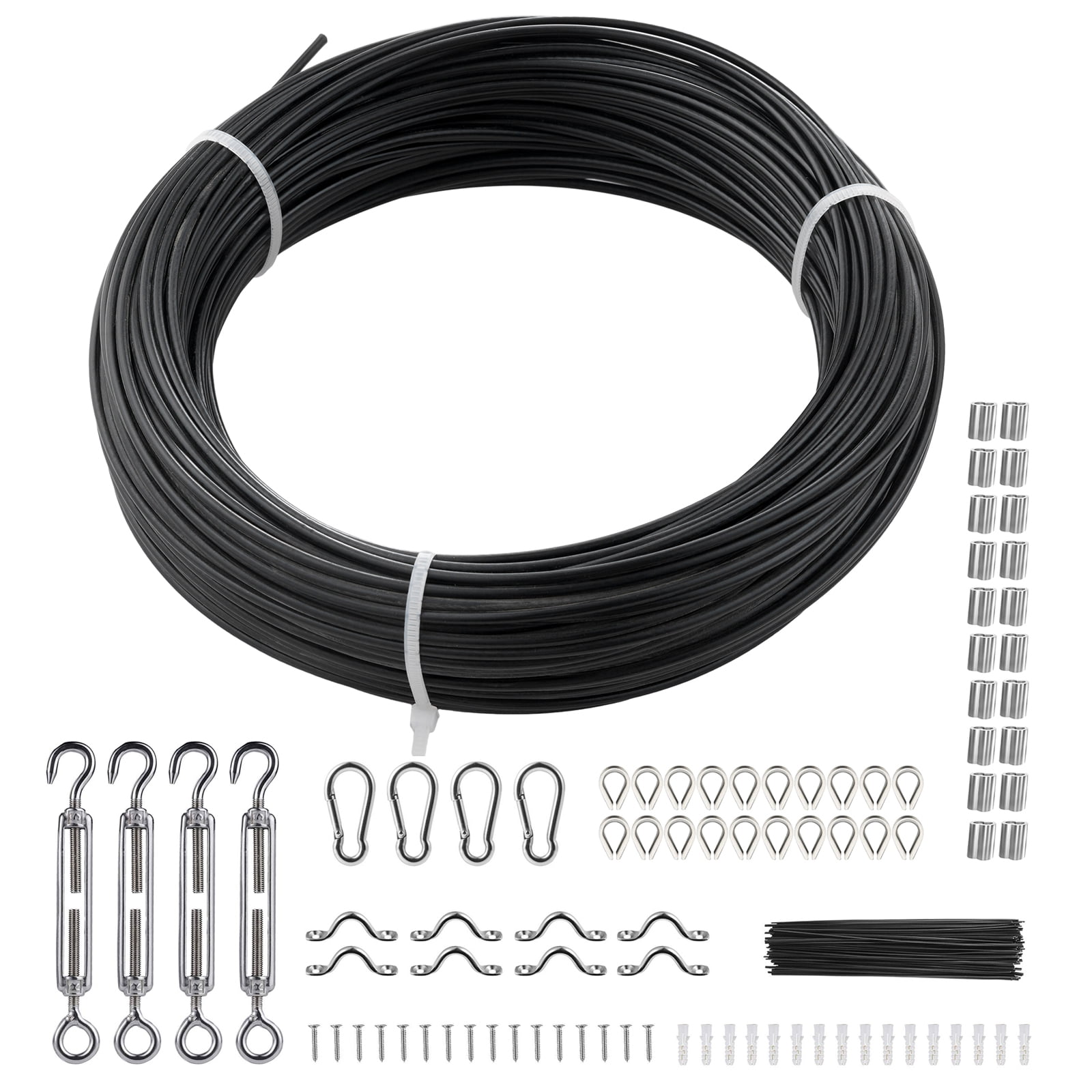 KFFKFF Black Vinyl-Coated Stainless Steel Cable Kit, 3/32 Cable Through ...