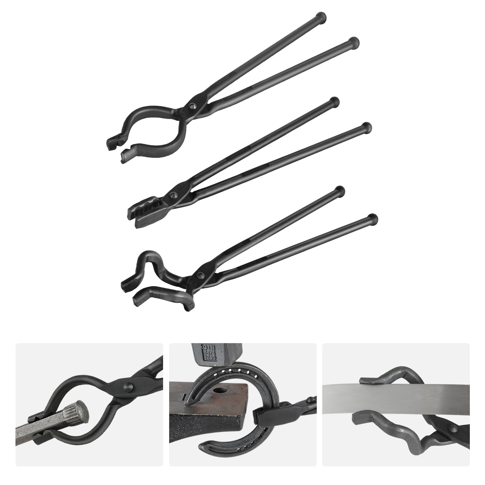 KFFKFF Blacksmith Tongs, 18" 3 PCS, V-Bit Bolt Tongs, Wolf Jaw Tongs ...