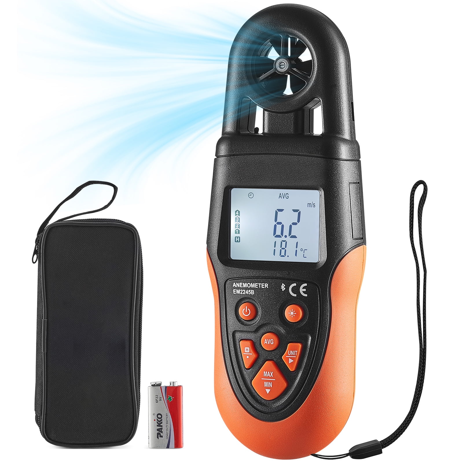 KFFKFF Bluetooth Anemometer Digital Wind Speed Meter Gauge 14-140 ...