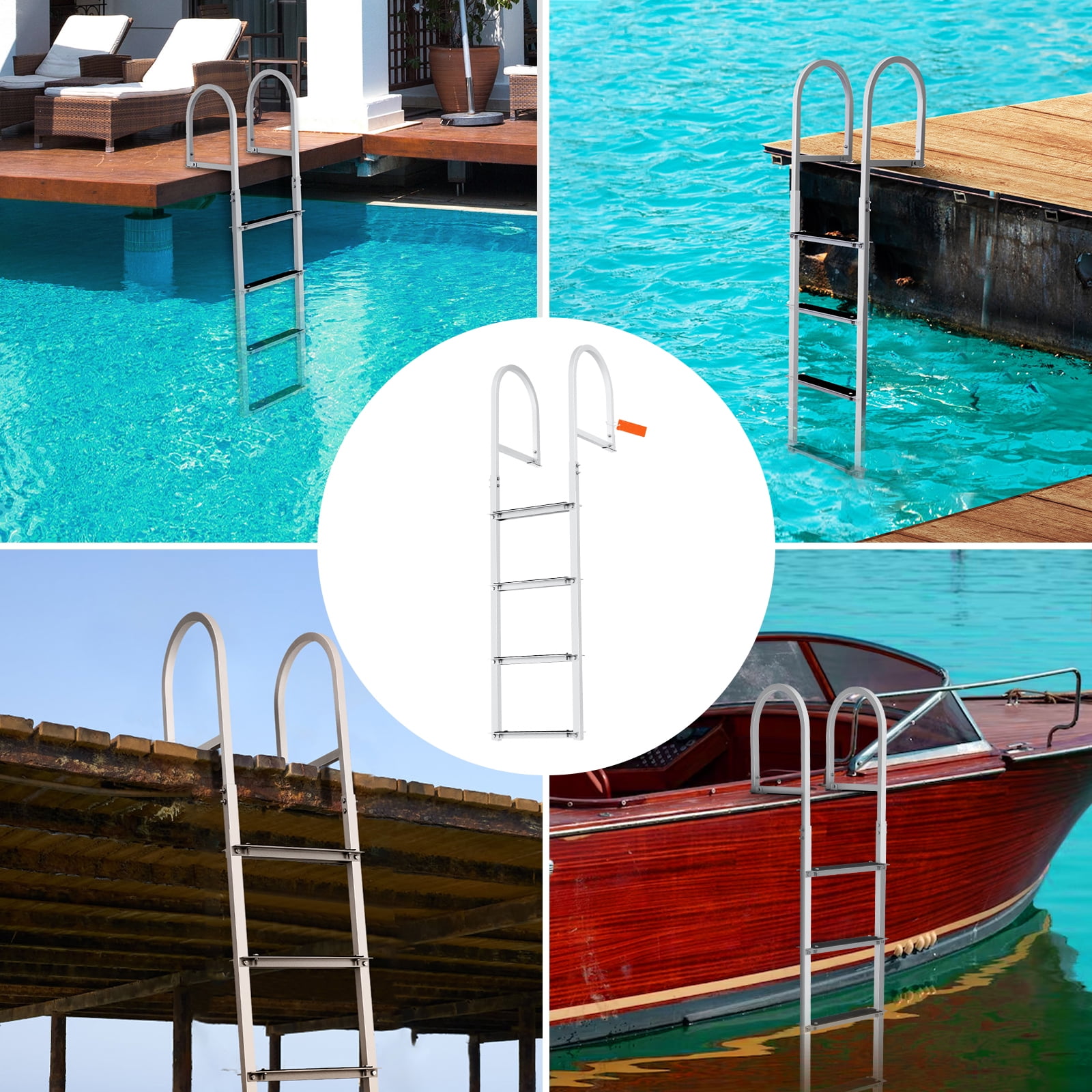 KFFKFF Boat Dock Ladder Removable 4 Steps with 500lbs Load Aluminum ...