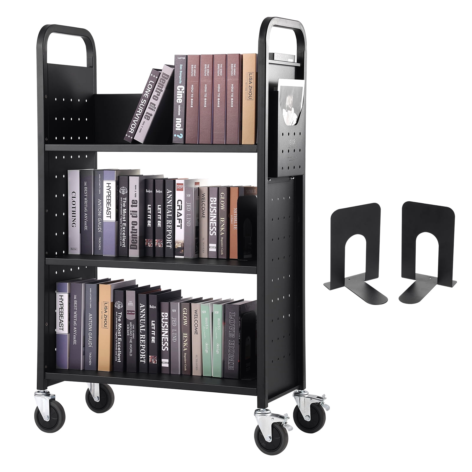 KFFKFF Book Cart Library Cart 330 lbs Capacity with L-Shaped Shelves in ...