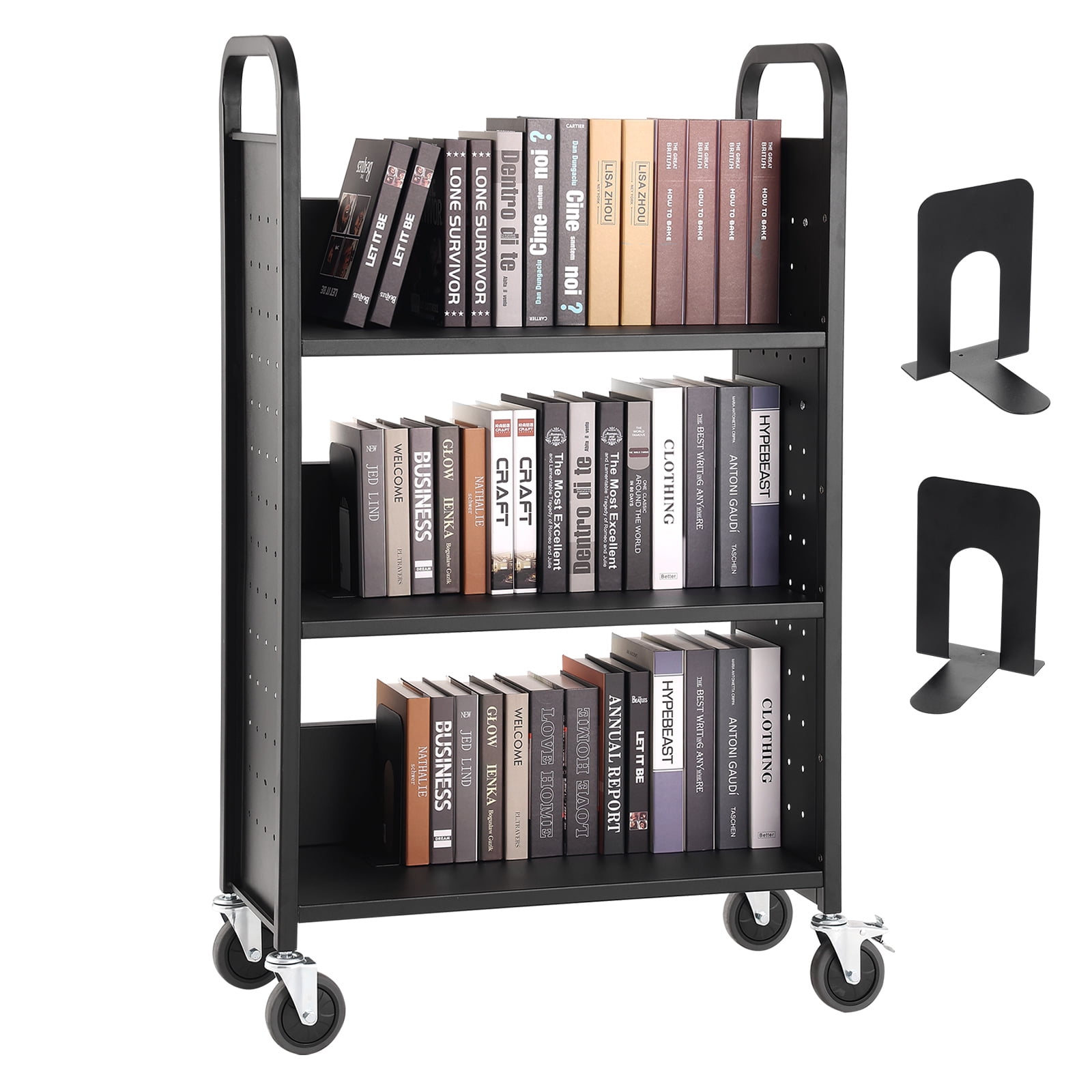 KFFKFF Book Cart Library Cart 330 lbs Capacity with L-Shaped Shelves in ...