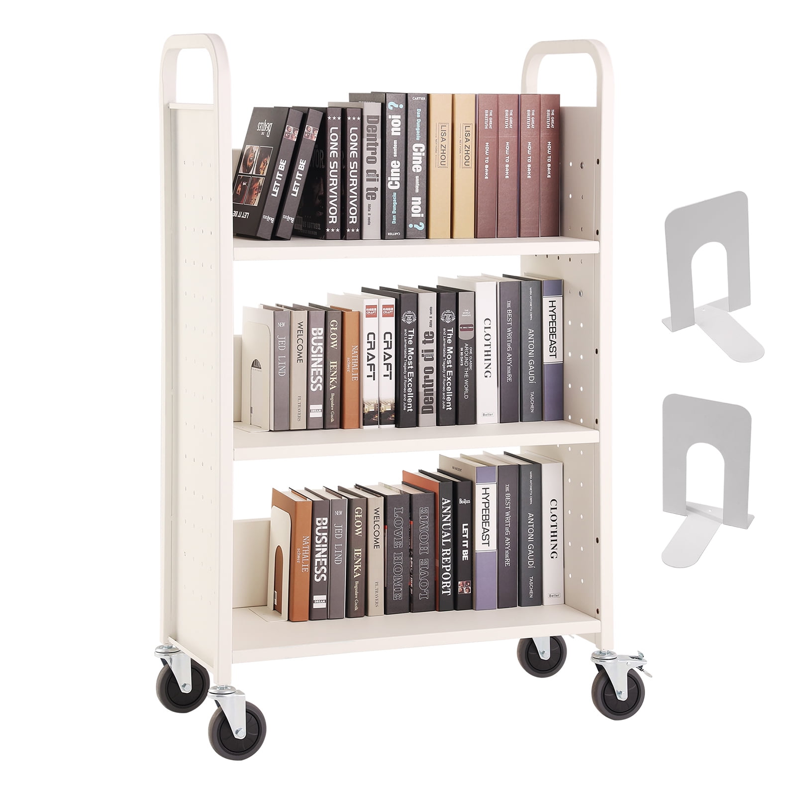 KFFKFF Book Cart Library Cart 330 lbs Capacity with L-Shaped Shelves in ...