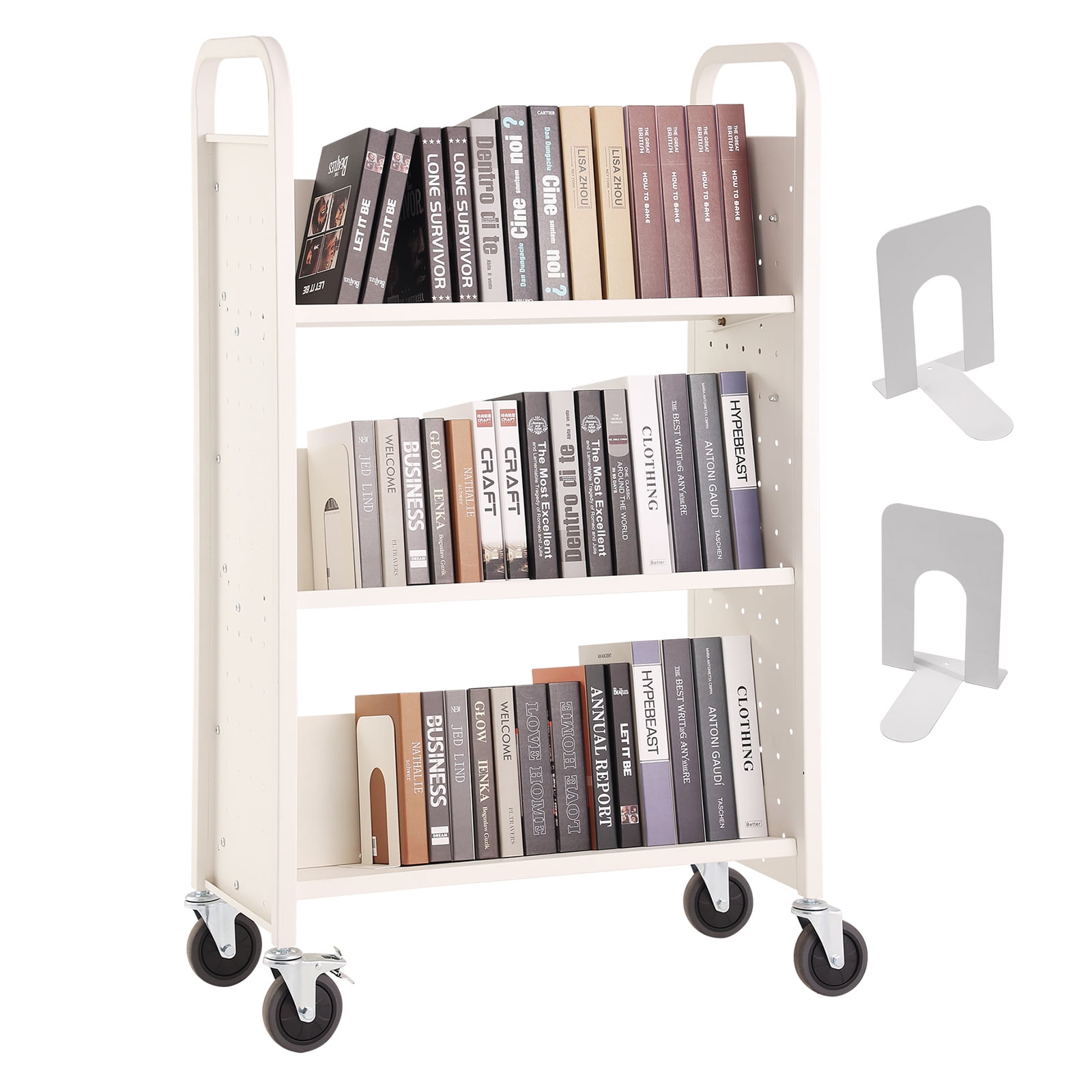 KFFKFF Book Cart, LibraryCart with 330 lbs Capacity, Single-Sided V ...