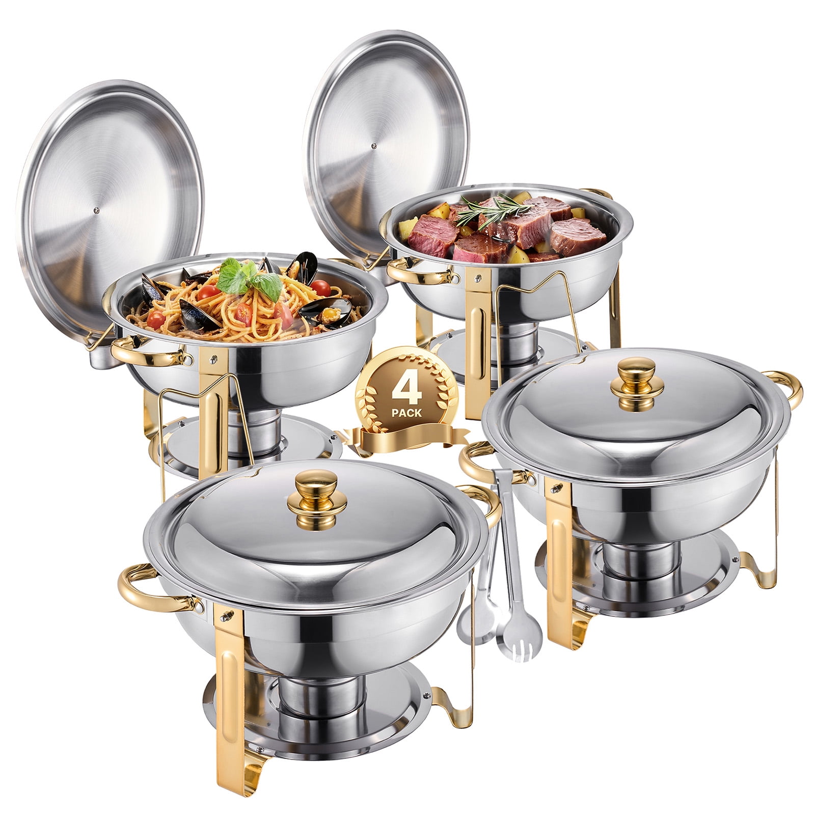 KFFKFF 5Qt 4 Packs Chafing Dish Buffet Set, Stainless Steel Round ...