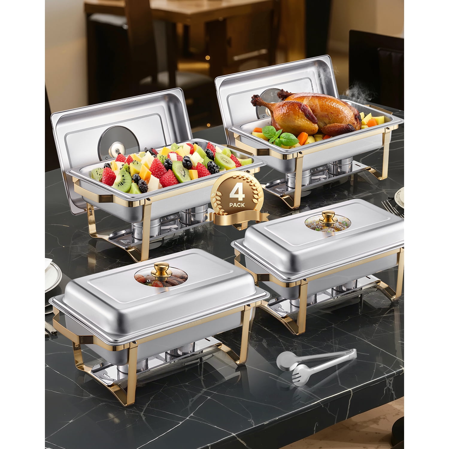 KFFKFF 4 Pack 8 Qt Chafing Dish Buffet Set, Stainless Steel Chafers and ...