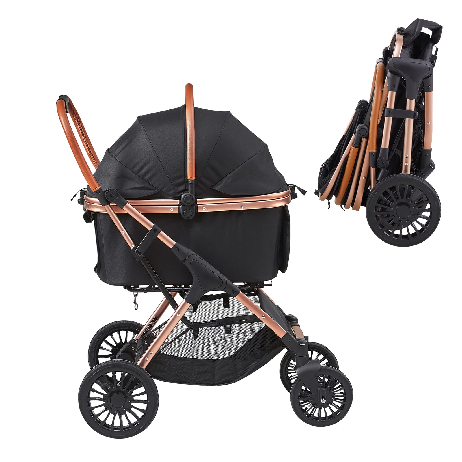 KFFKFF Canine Cart, Quad-Wheel Pooch Pram with Stopping Mechanism ...