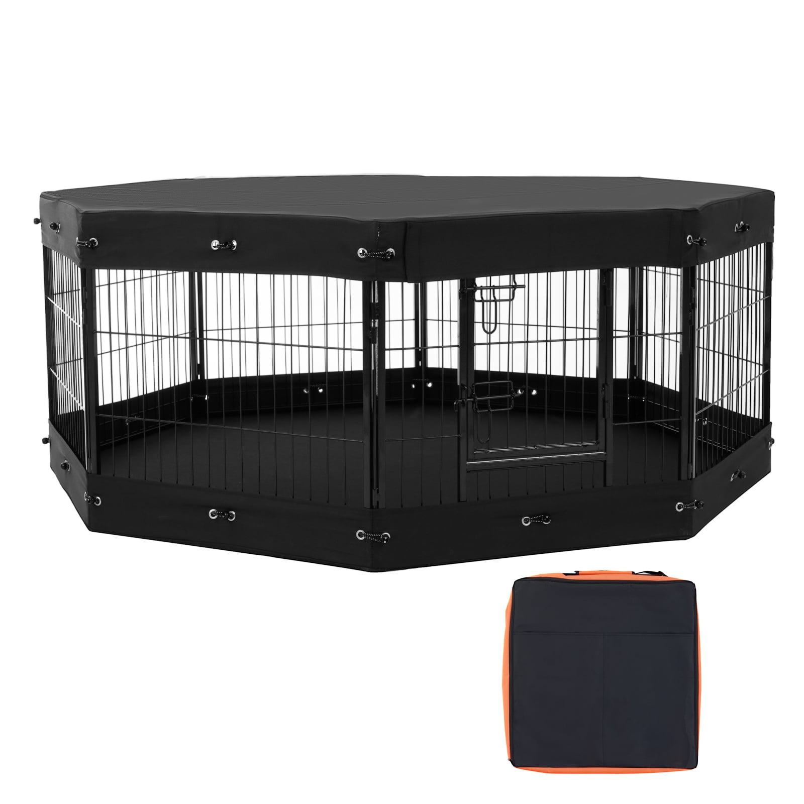 KFFKFF Canine Enclosure, 8 Panels Dog Playpen with Cover and Mat, 24 x ...