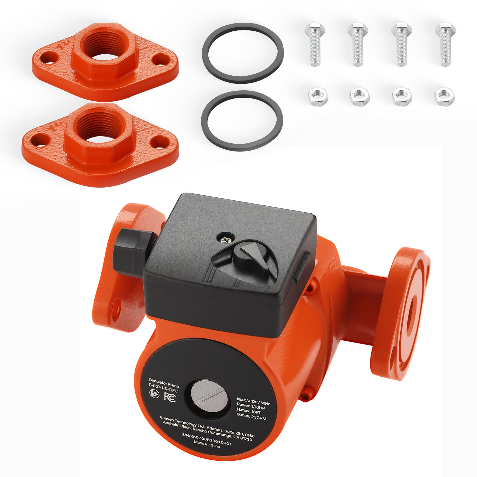 KFFKFF Cast Iron Circulator Pump, 23 GPM, AC 120V, 16 ft Hot Water ...