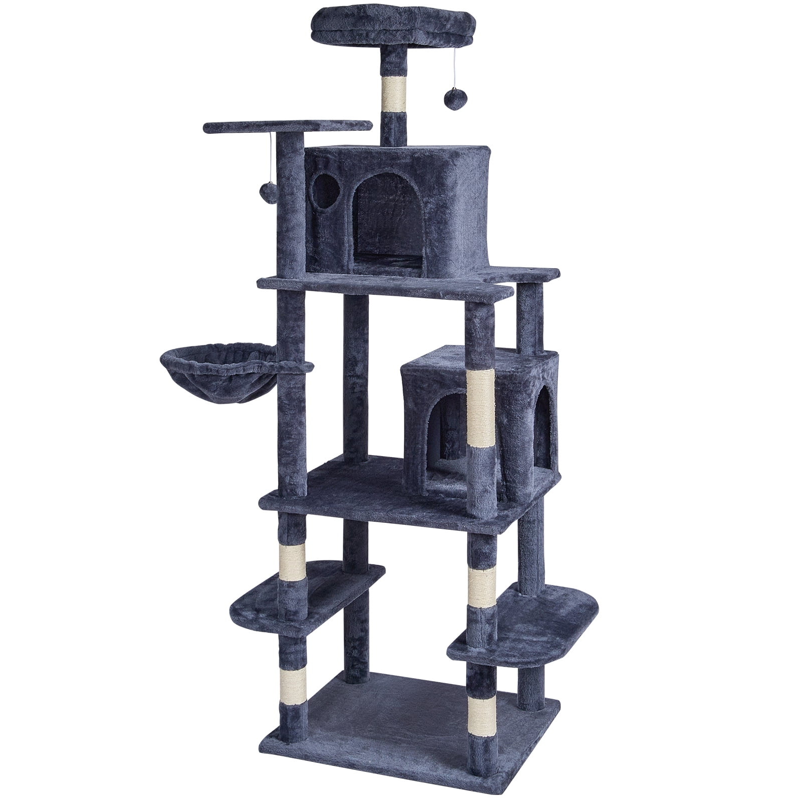 KFFKFF Cat Tree Tower 68.5" Multi-Level Cat Playground with Dual Kitty Condos, Sisal Post ...