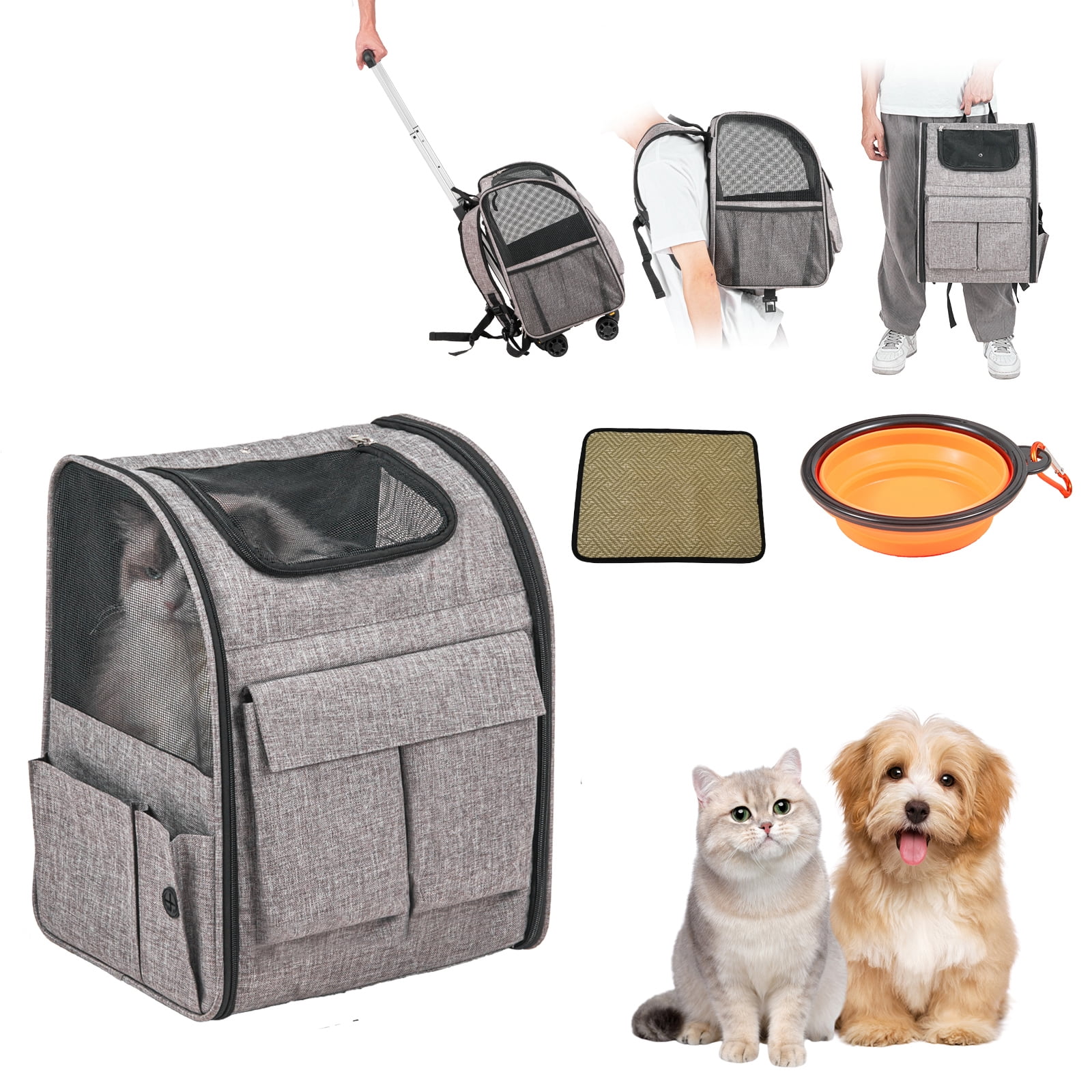 KFFKFF Cat Vehicle With Wheels, 18 -pound Rolling Gray Handle Pet ...