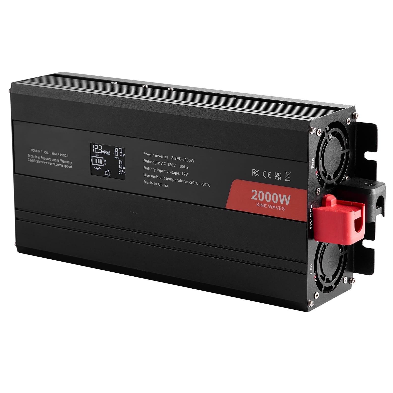 KFFKFF Clean Sine Wave Converter, 2000W, DC 12V Transformed to AC 110V ...
