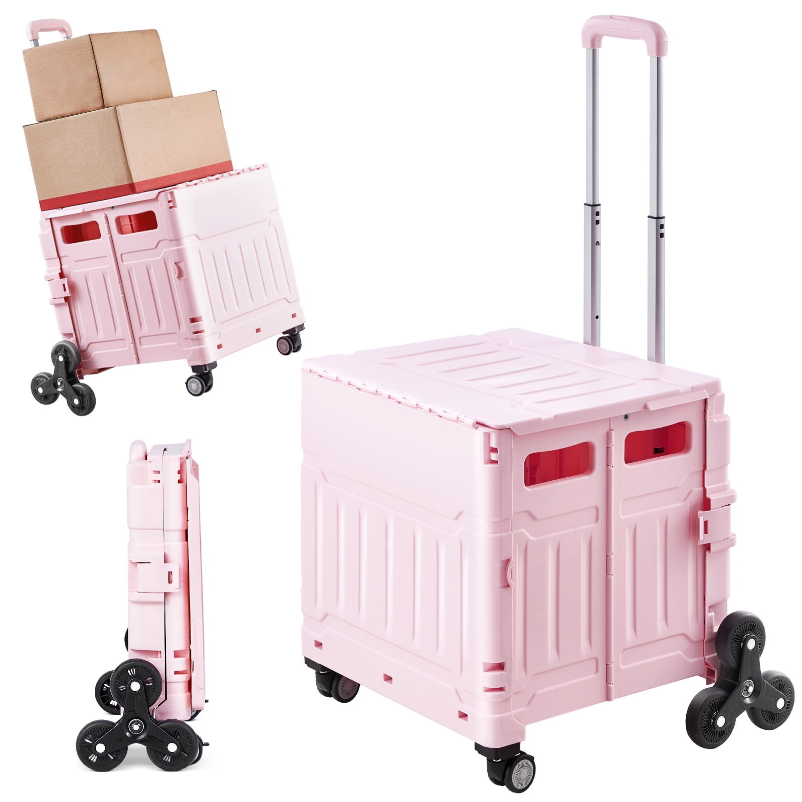 KFFKFF Collapsible Utility Cart, 65L Portable Folding Crate with Stair ...