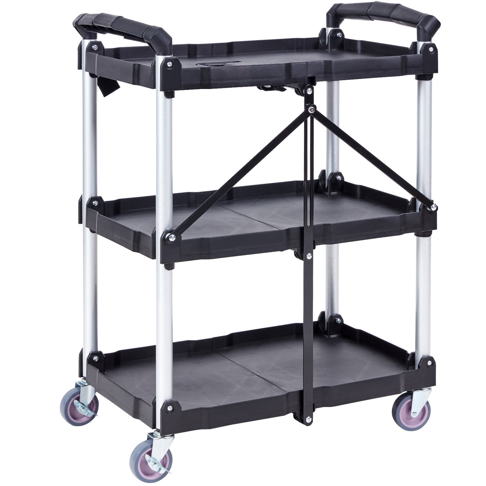 SKYSHALO Heavy-Duty Folding Utility Cart, 165lbs 3 Shelf, Lockable ...