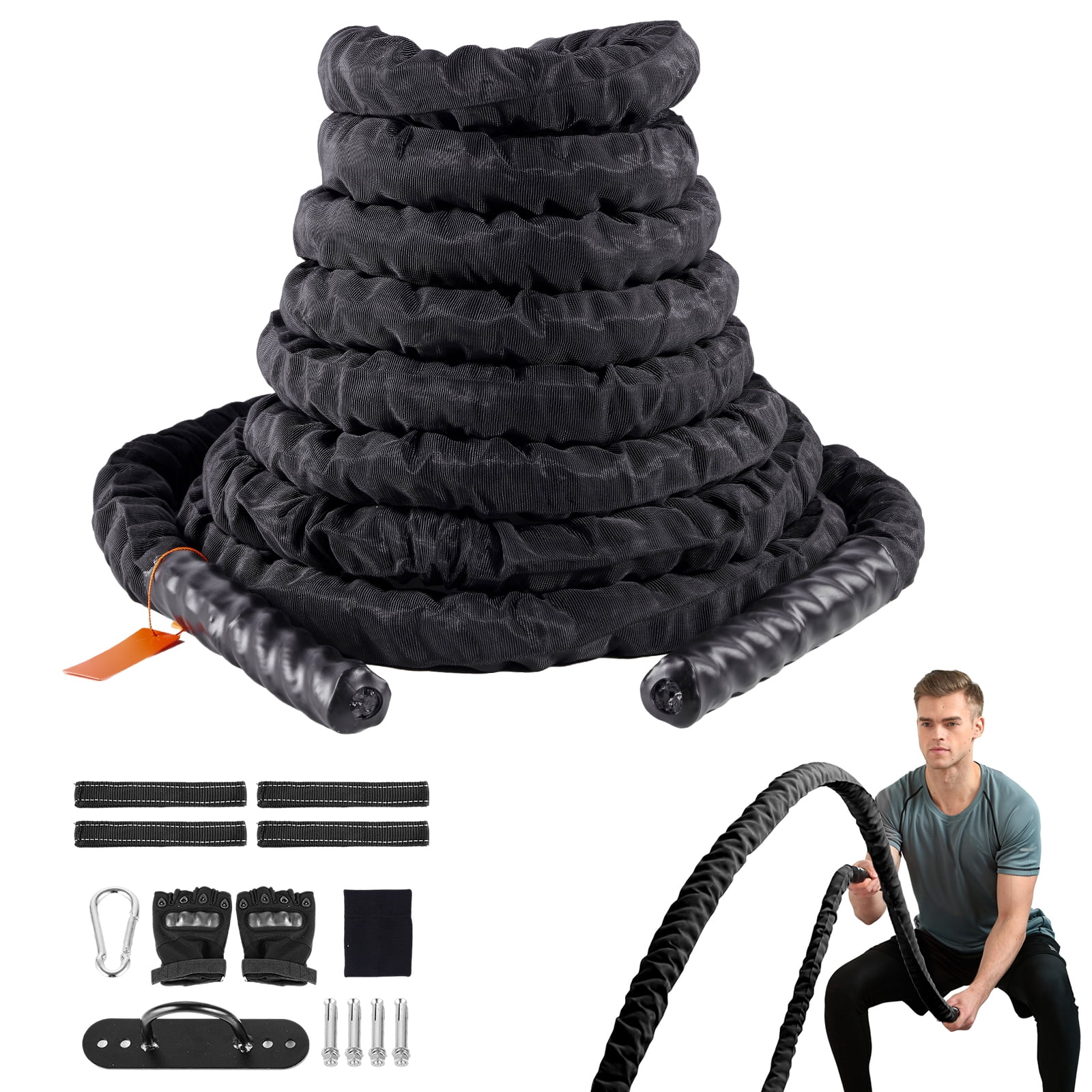 KFFKFF Combat Cord, 40Ft Long and 1.5 Inch Thick Polyester Workout Rope ...