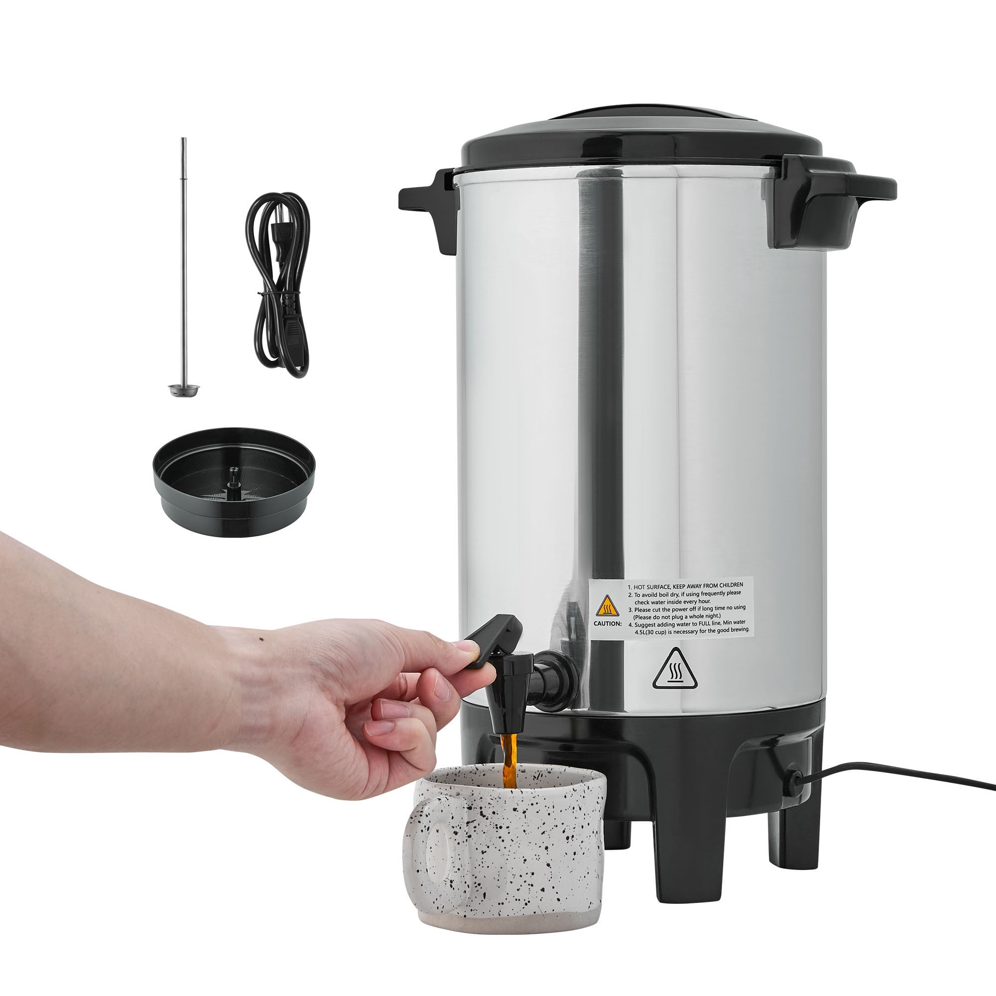 KFFKFF Commercial Coffee Urn, 30-Cup 4.5L Hot Drink Dispenser with No ...