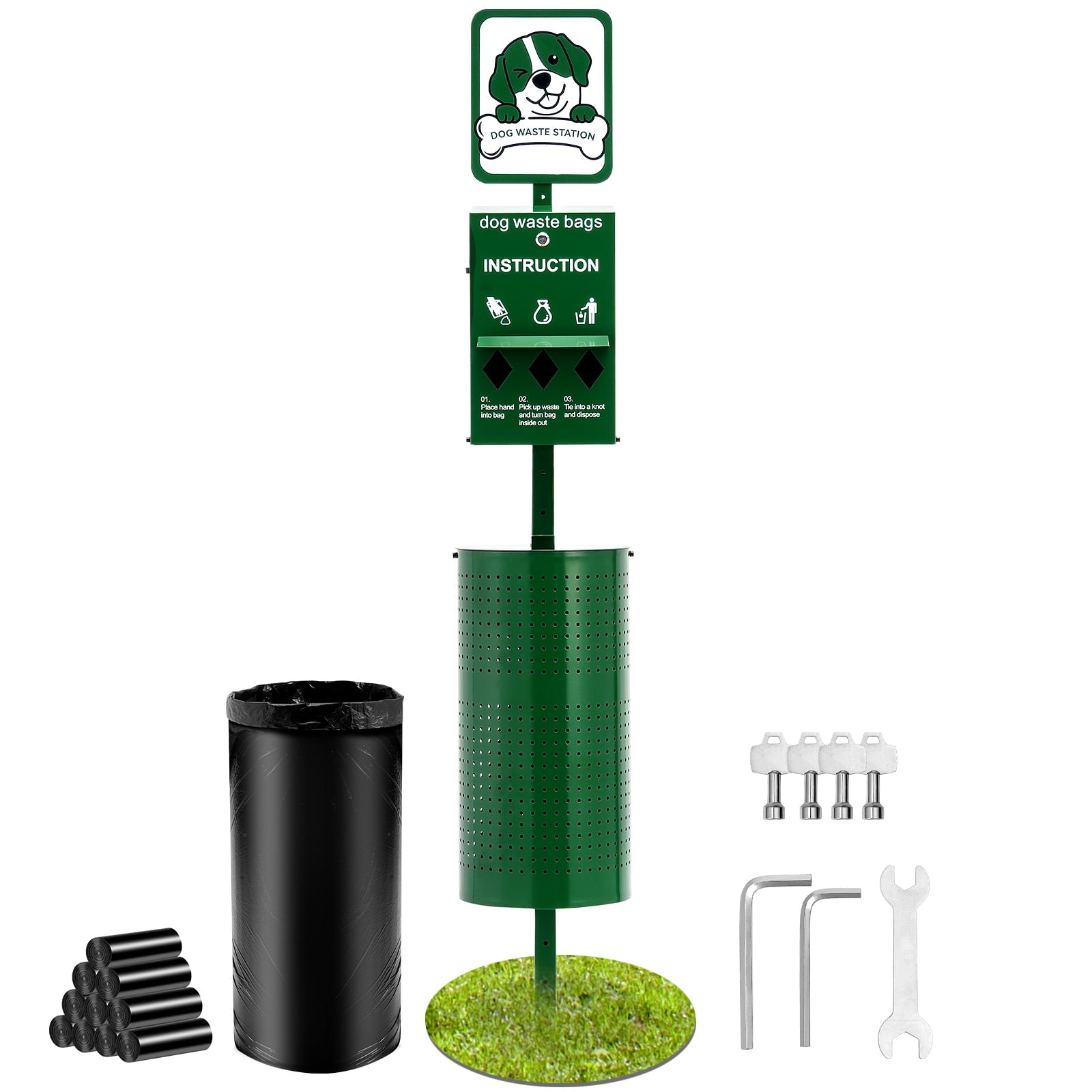 KFFKFF Commercial Dog Waste Station, Outdoor Pet Waste Disposal System ...