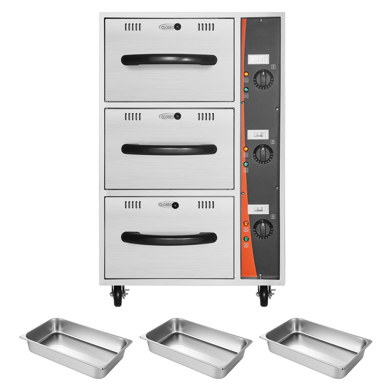 KFFKFF Commercial Electric Drawer Warmer with Three Stainless Steel ...