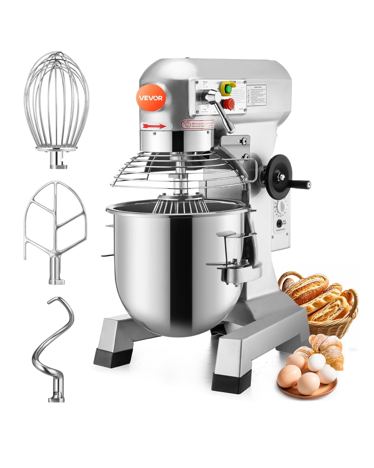 KFFKFF Commercial Food Mixer 10Qt 450W with Adjustable 3 Speeds 110/178 ...