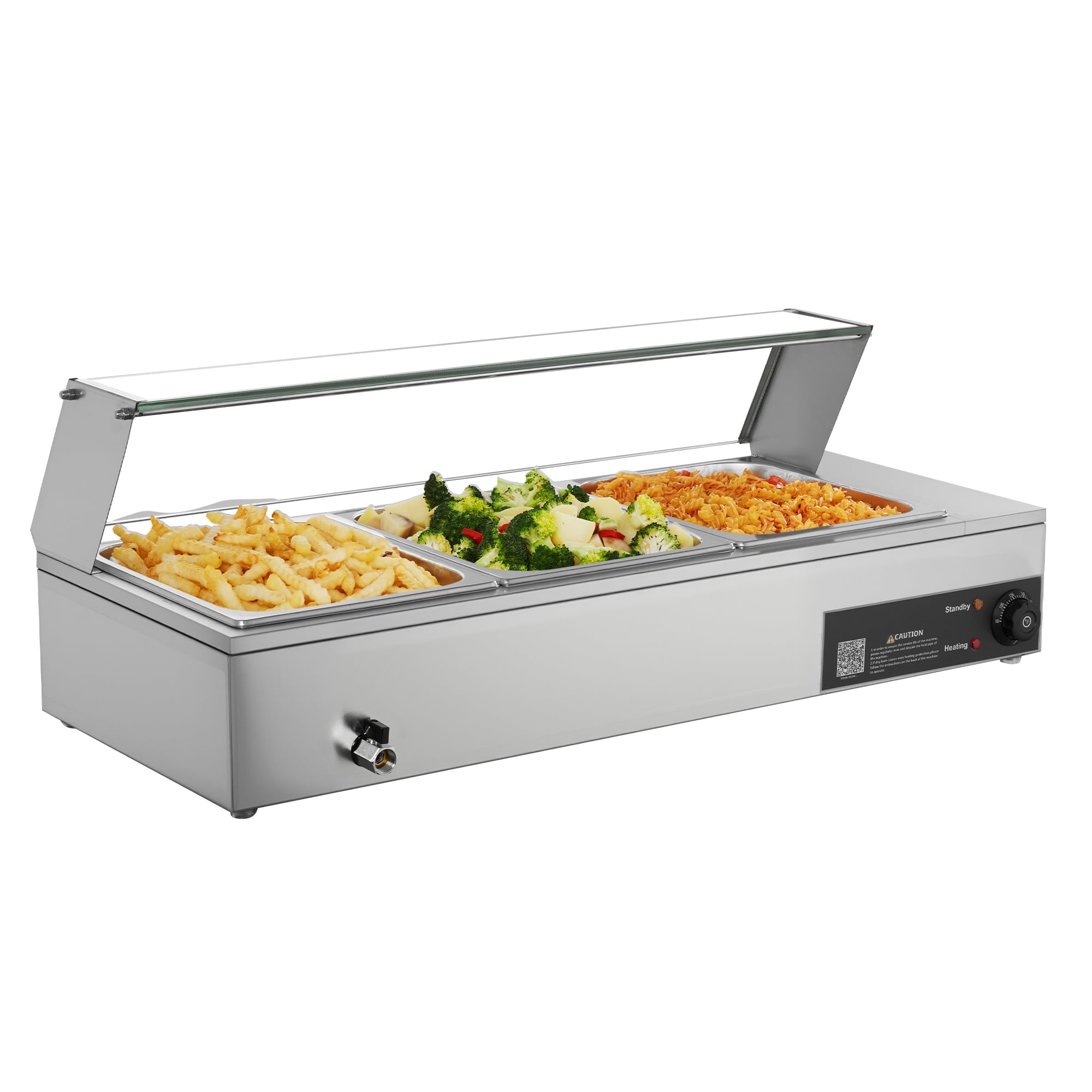 KFFKFF Commercial Food Warmer, 1500W Electric Stainless Steel Steam ...