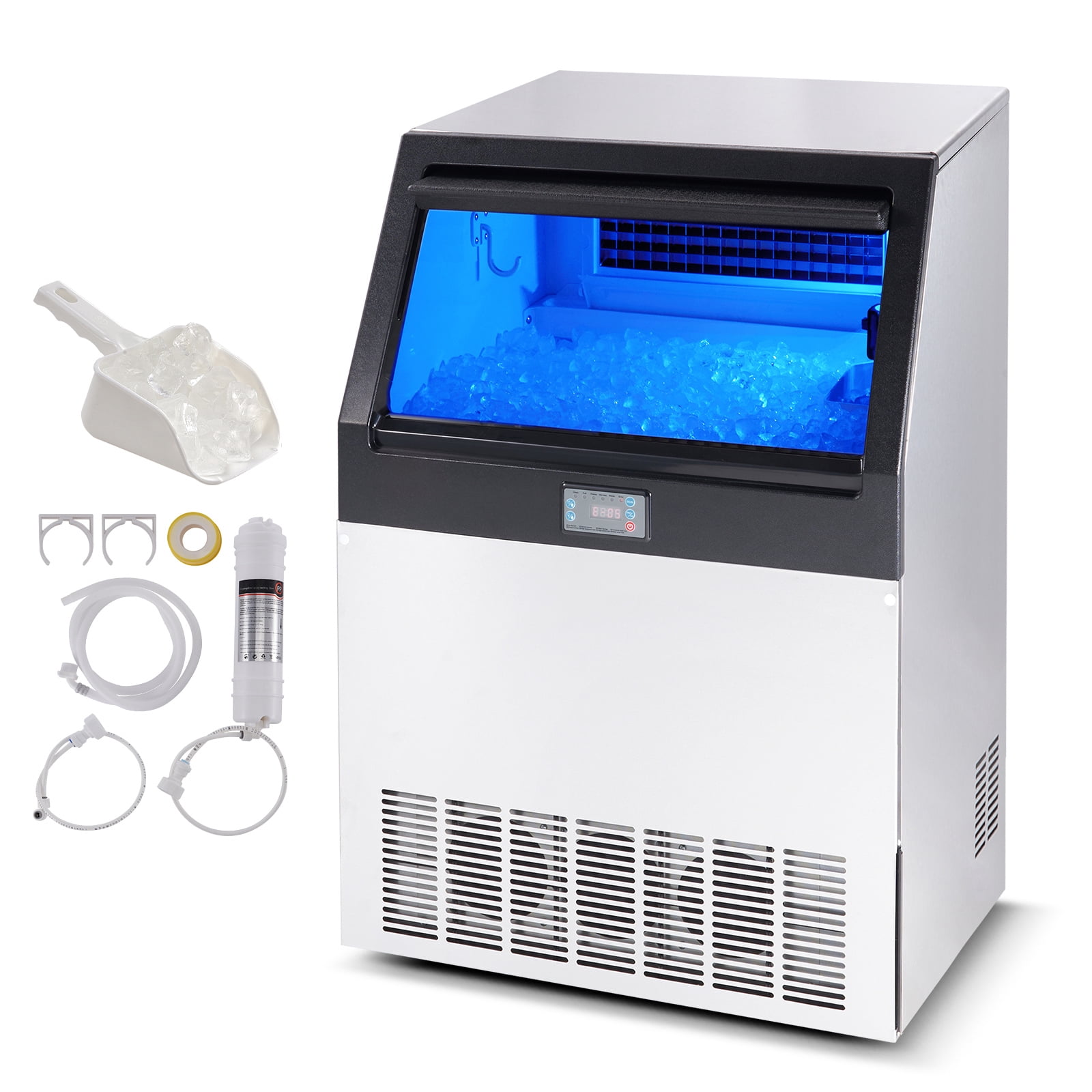 KFFKFF Commercial Ice Maker Freestanding Cabinet Machine 160 lbs/24H 80 ...