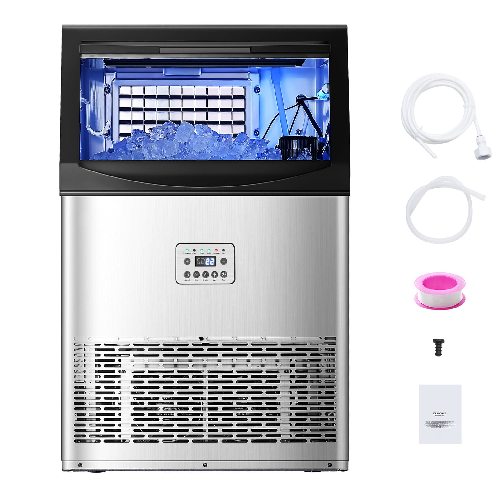 KFFKFF Commercial Ice Maker Machine, 90lbs/24H Capacity with 33lbs ...