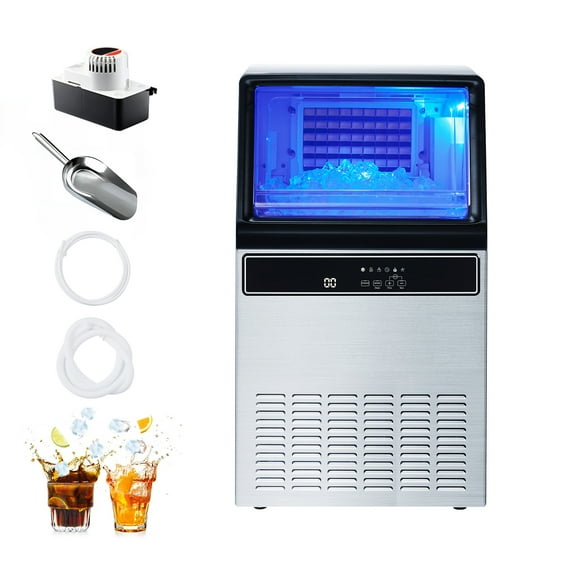 KFFKFF Commercial Ice Maker Machine with Pump, 130Lbs/24H Output, 33Lbs ...