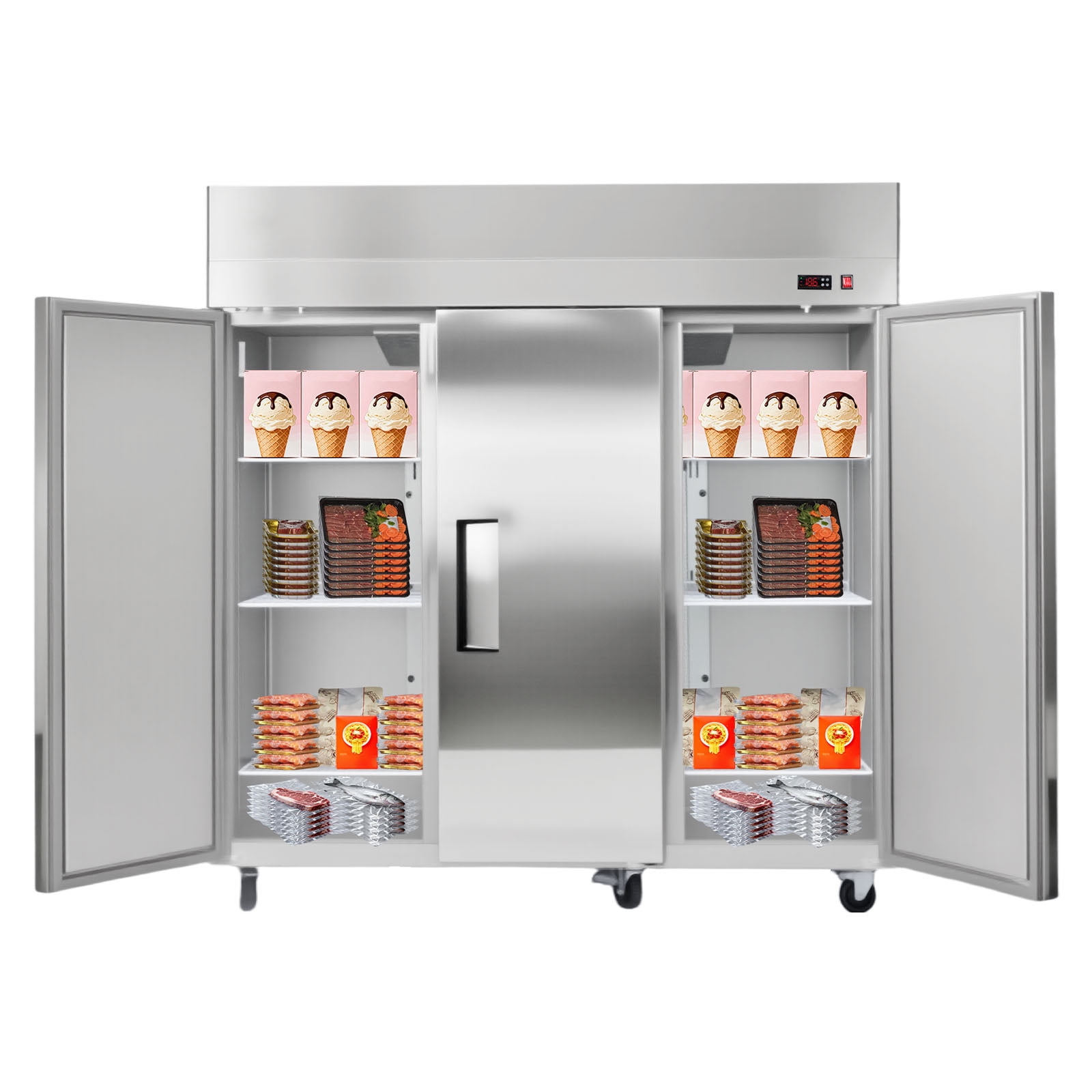 KFFKFF Commercial Stainless Steel Upright Freezer, 72" Wide, 52 Cu.Ft ...