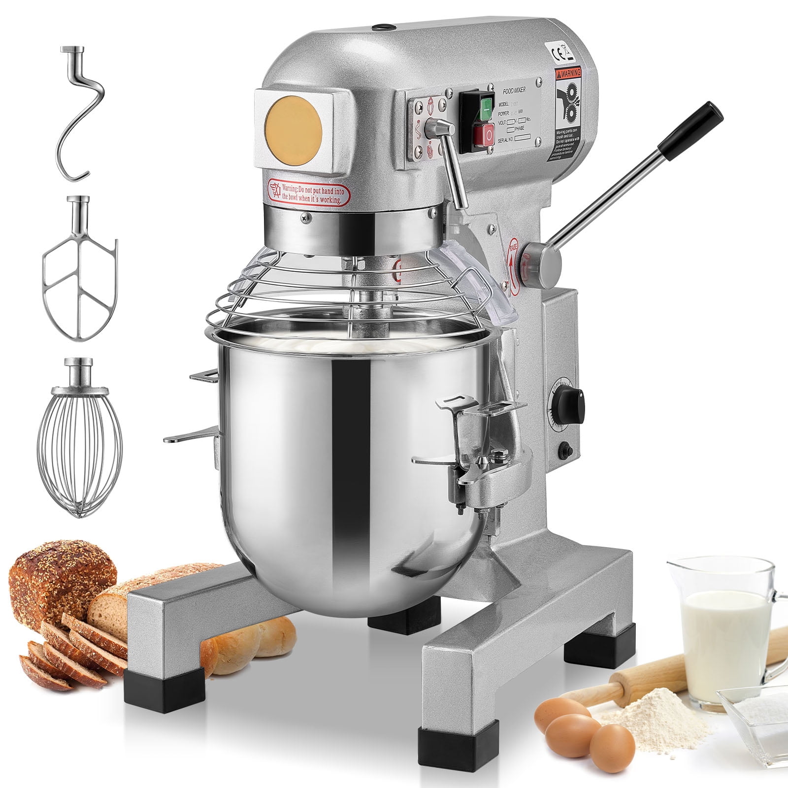 KFFKFF Commercial Stand Mixer, 10Qt Stainless Steel Bowl, 550W Heavy ...