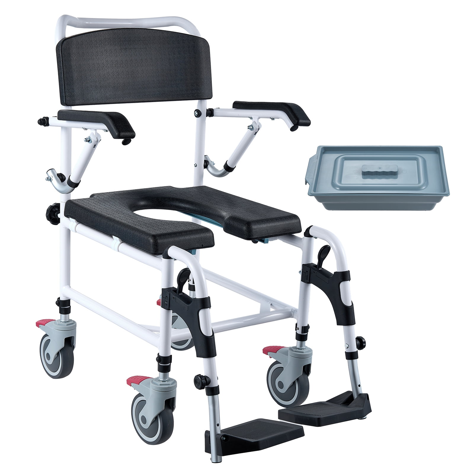 KFFKFF Commode Wheelchair for Shower Use, Equipped with 4 Secure Wheels ...
