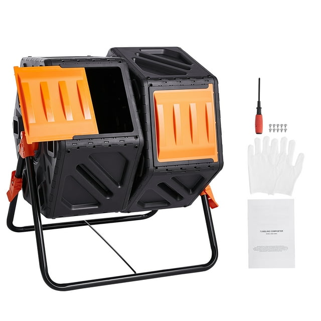 KFFKFF Composting Container, 37-Gallon Double Chamber Rotating ...