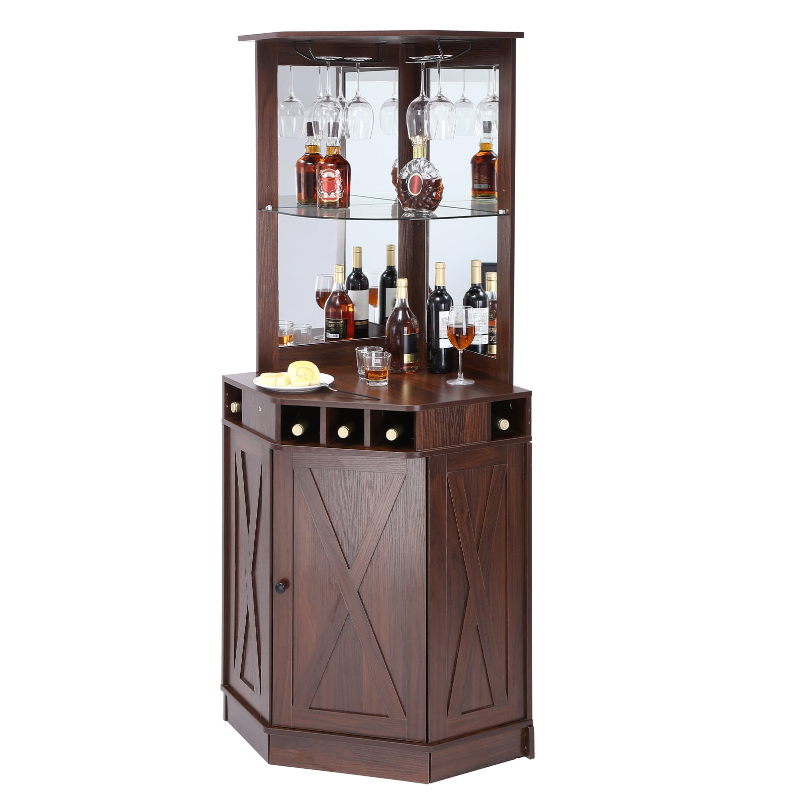 KFFKFF Corner Industrial Bar Cabinet, Wine Table for Liquor & Glasses ...