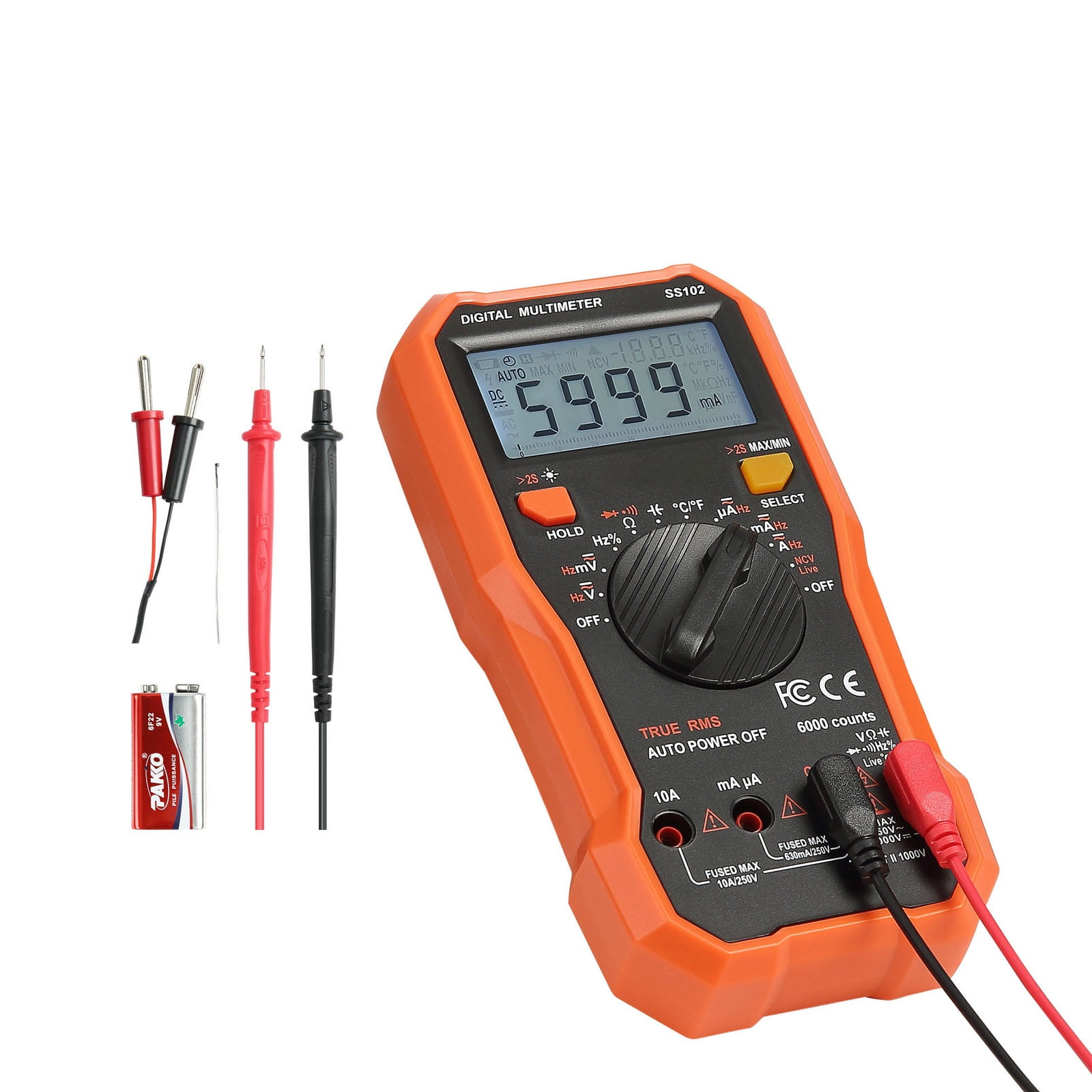 KFFKFF Digital Multimeter, 6000-Count TRMS AC/DC Voltage and Current ...