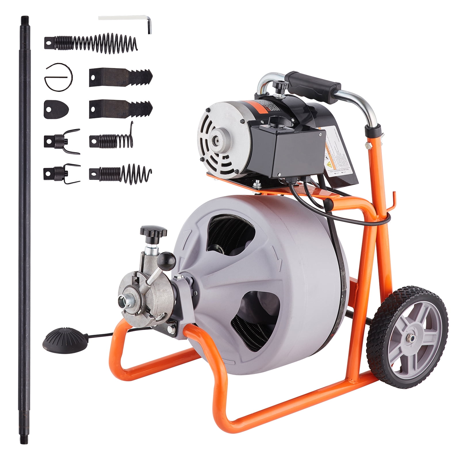 KFFKFF Drain Cleaner Machine, 75FT x 3/8 Inch, Self-feeding, Mobile ...