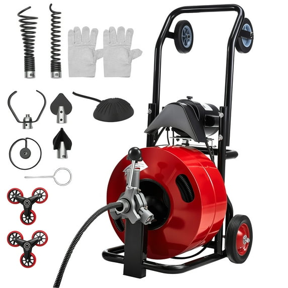 KFFKFF Drain Cleaning Machine 100 FT x 3/4 Inch, Automatic Feed Sewer ...